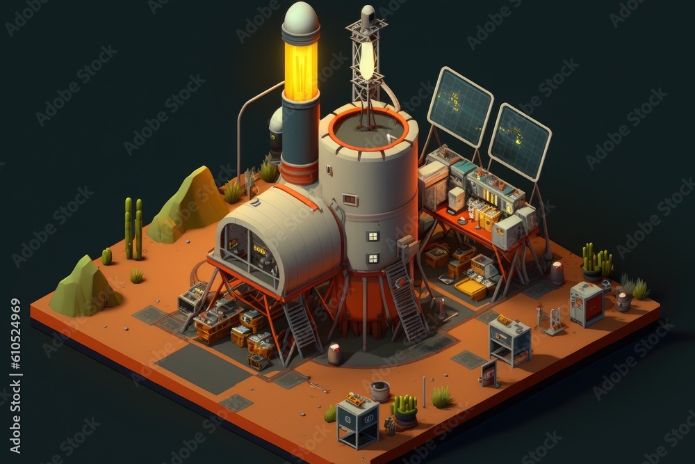 Isometric of rocket launch station at dark background. Generative AI ...