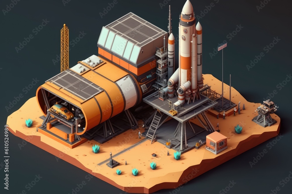 Isometric of rocket launch station at dark background. Generative AI ...