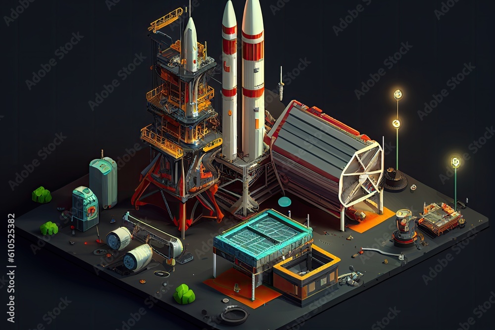Isometric of rocket launch station at dark background. Generative AI ...