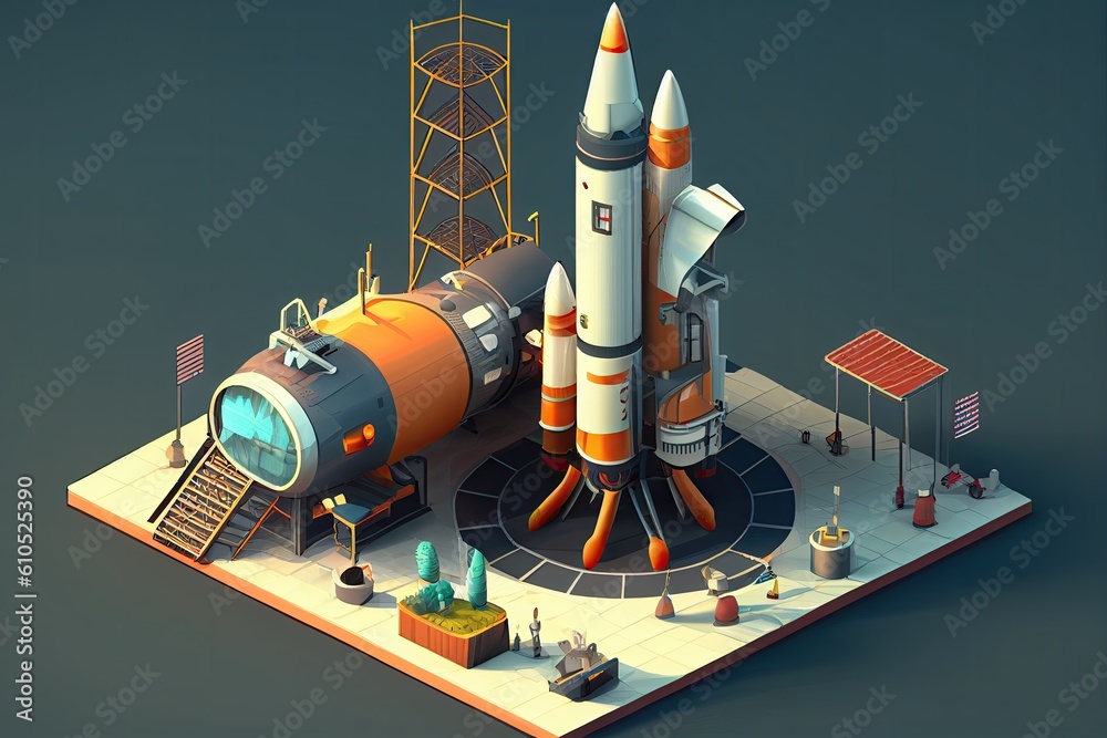 Isometric of rocket launch station at dark background. Generative AI ...
