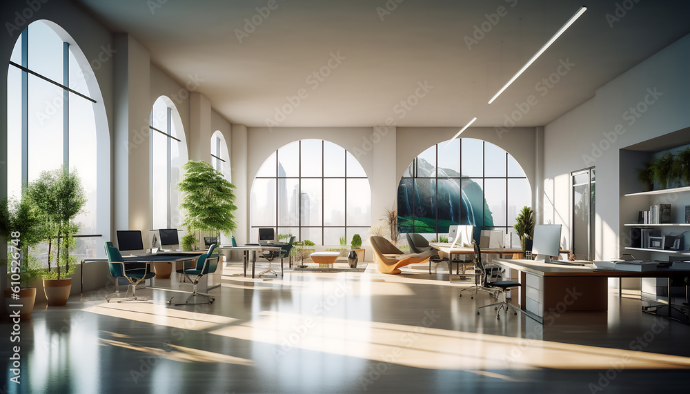 Office empty room, office window, generative ai, digital illustration ...