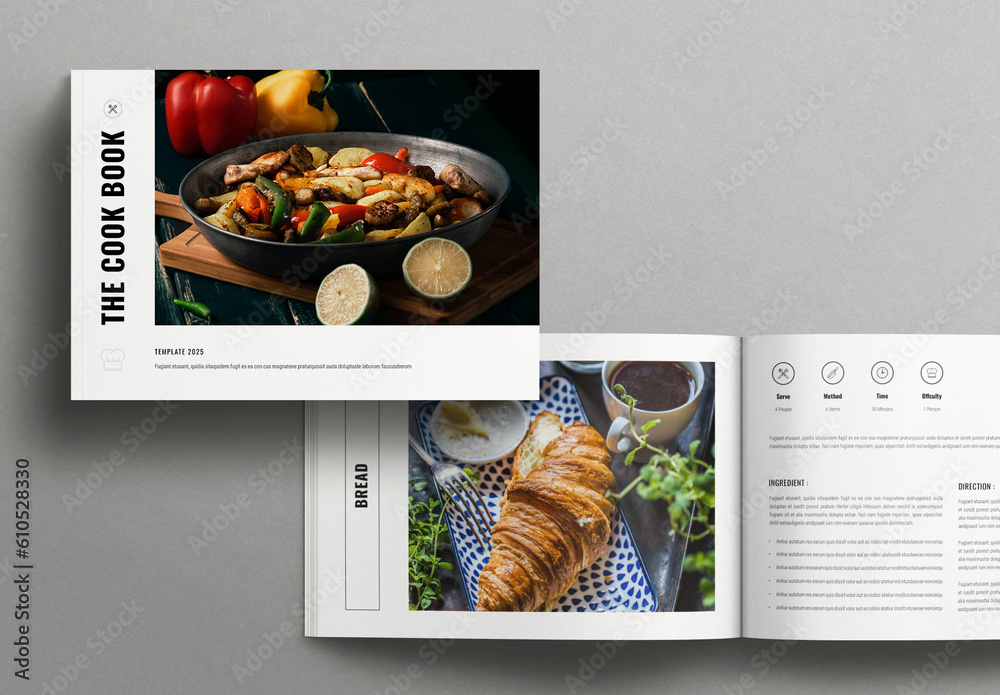 CookBook Recipe Book Landscape Layout Stock Template | Adobe Stock