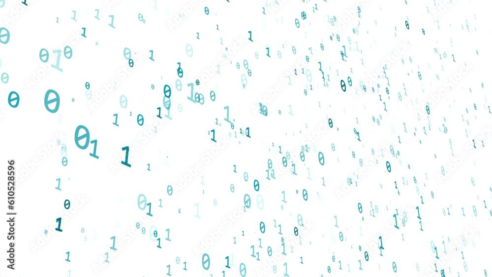 Cloud technology conception, chaotically slow moving zero and one real digits as a symbol of ...