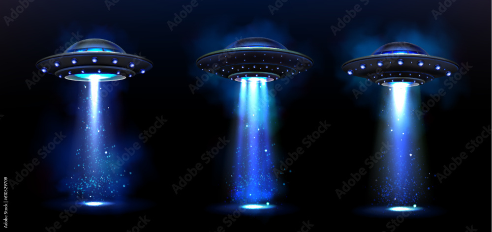 3d ufo spaceship realistic abduction light beam background. Futuristic ...