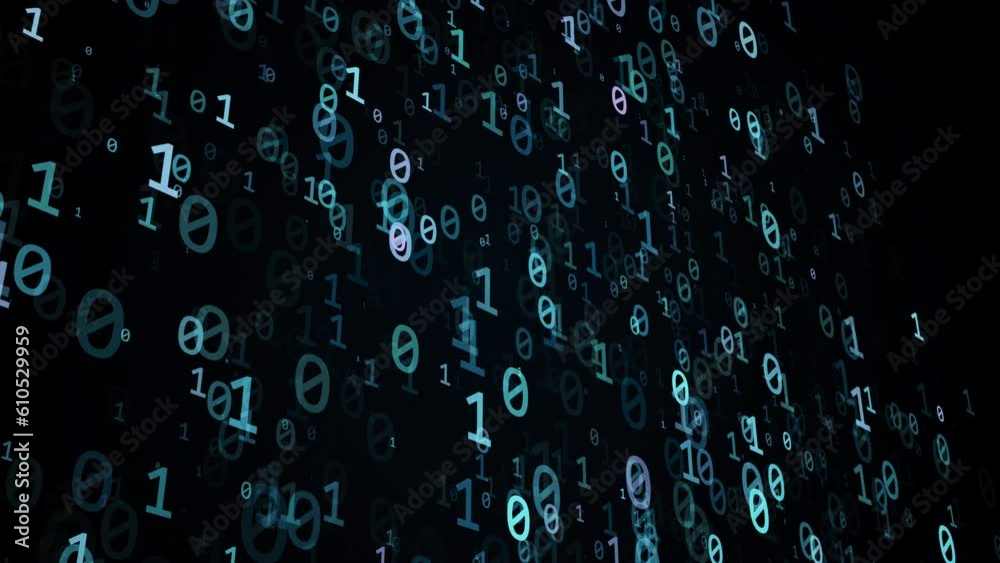 Cloud technology conception, chaotically slow moving zero and one real ...