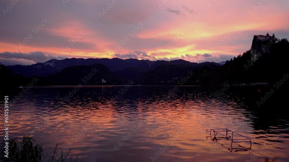 Sunset at Lake Bled Slovenia. Bled Castle and its environs. Bled Castle ...