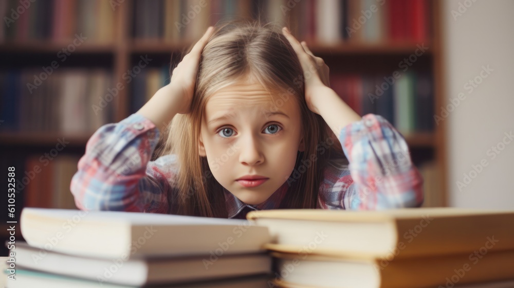 Learning Difficulties. Irritated Little Girl Covering Head With ...