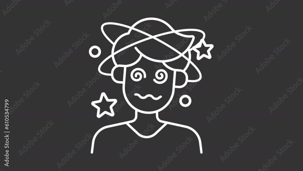Dizziness white icon animation. Animated line man with stars spinning ...