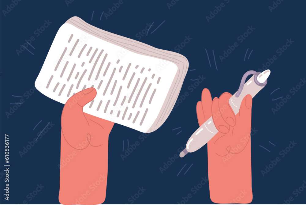 Cartoon vector illustration of Contract with pen and folder. Hands ...