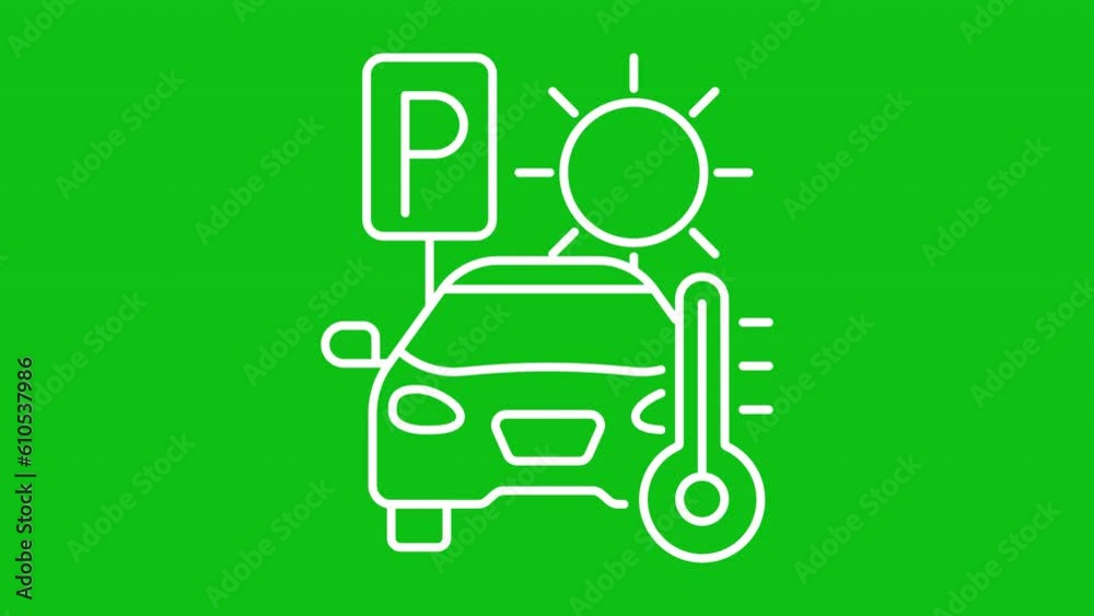 Animated hot car white line icon. Rise temperature animation. Parked ...