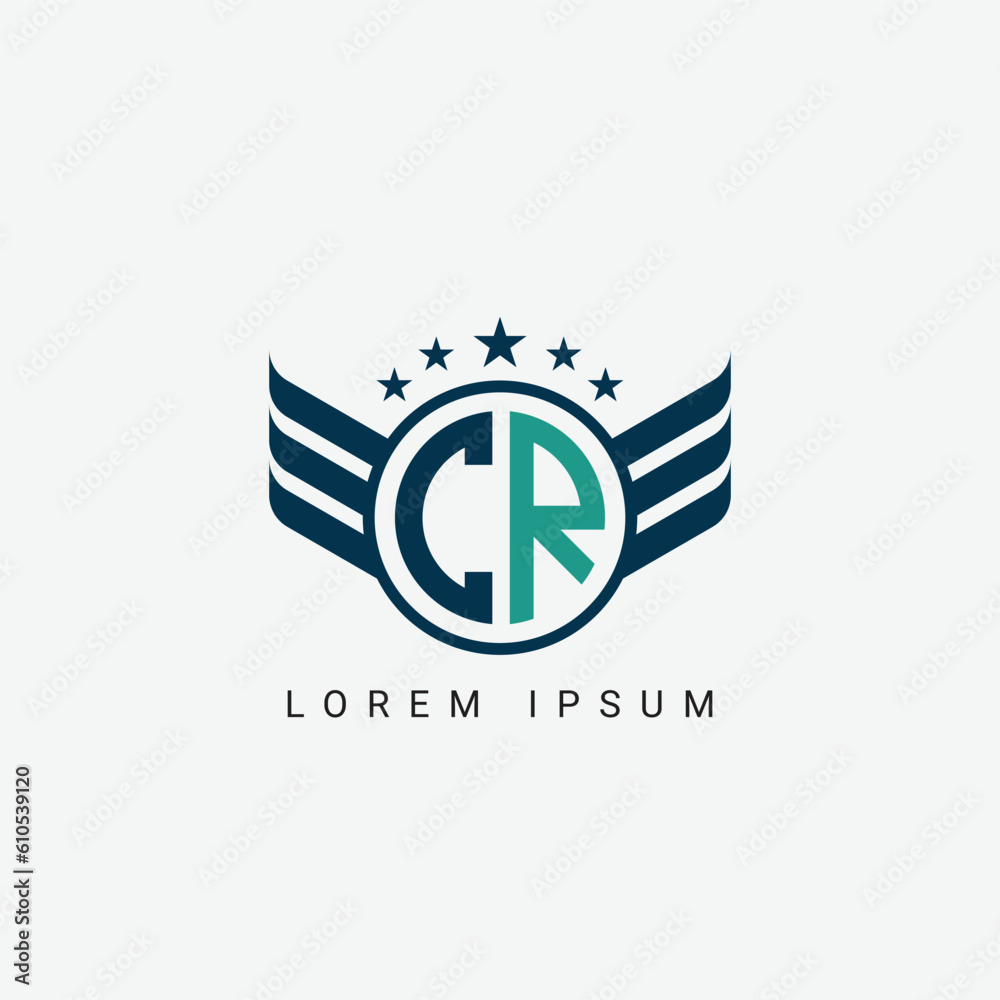 Alphabet letter CR, RC, C, R logo circle shape concept with wings ...