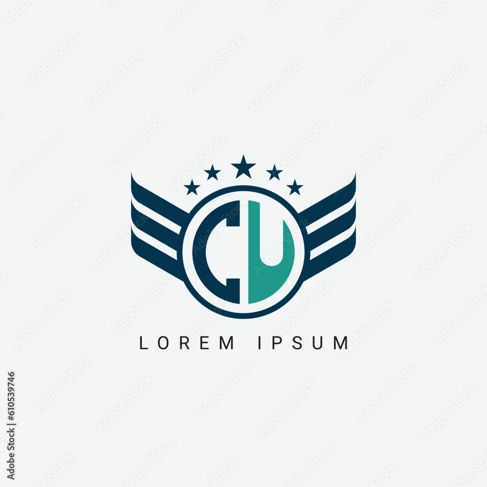 Alphabet letter CU, UC, C, U logo circle shape concept with wings ...