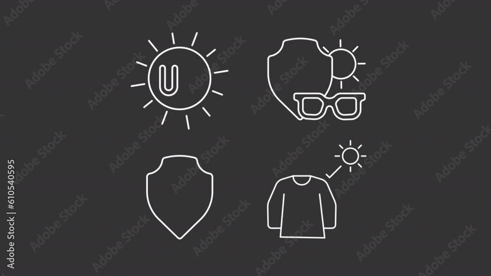 UV protection white icons animation. Animated line sun bathing ...