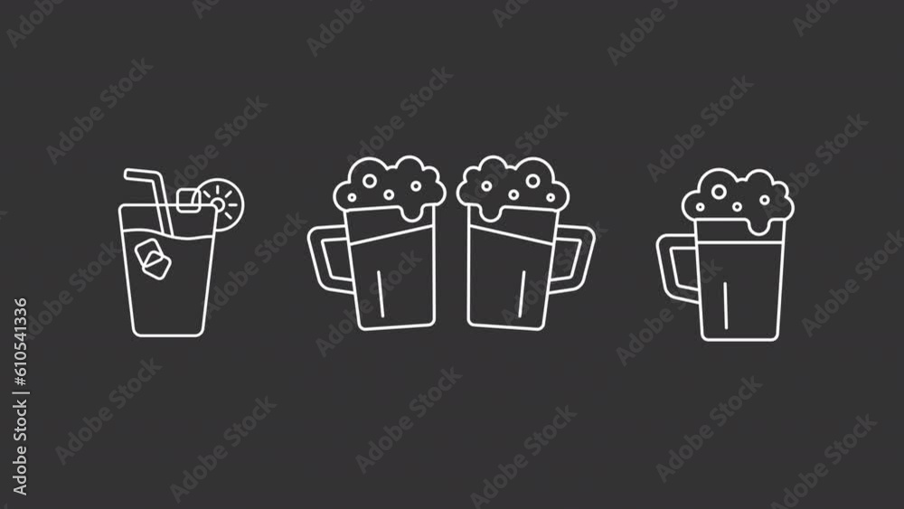 Animated cold drink white line icons. Summer refreshment animation ...