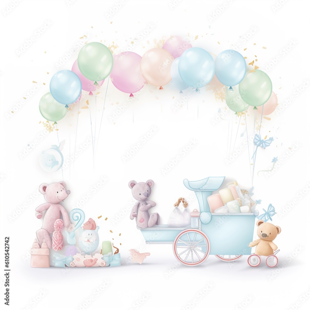 Baby shower banner with cartoon rocket and balloons. Stock Illustration ...