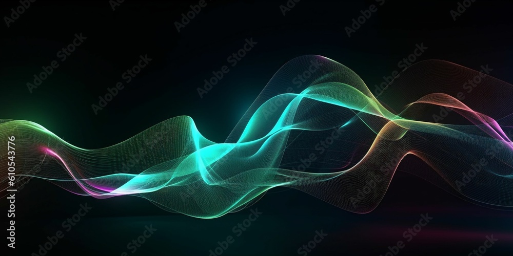 Illustration of futuristic wavy light effect on dark background ...