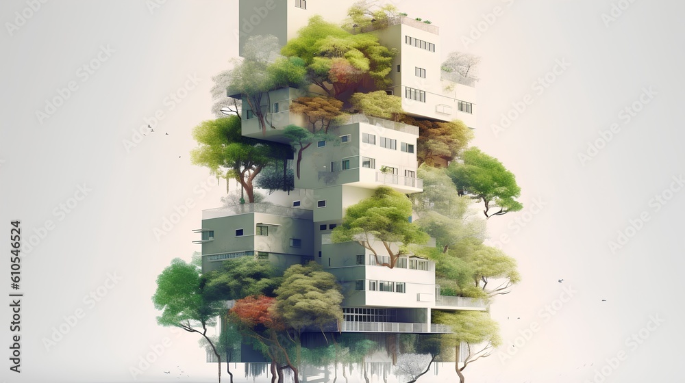 Sustainable building concept, integration of eco-friendly design principles and innovative ...