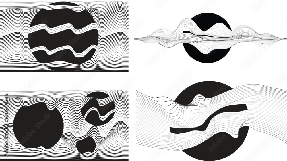 Abstract motion graphic design background . Black circle and horizontal ...