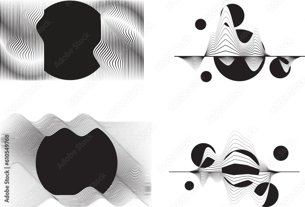 Abstract motion graphic design background . Black circle and horizontal ...