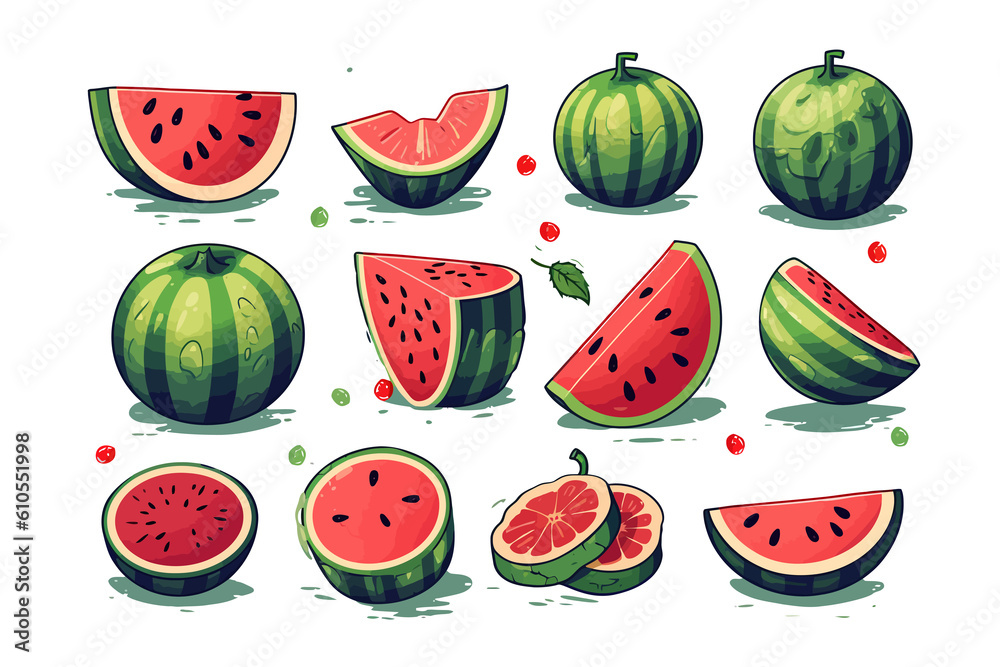 watermelon set collection graphic clipart design. Generative AI Stock ...