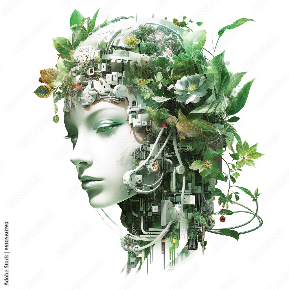 Artificial Intelligence Integration In Nature. Created with Generative ...