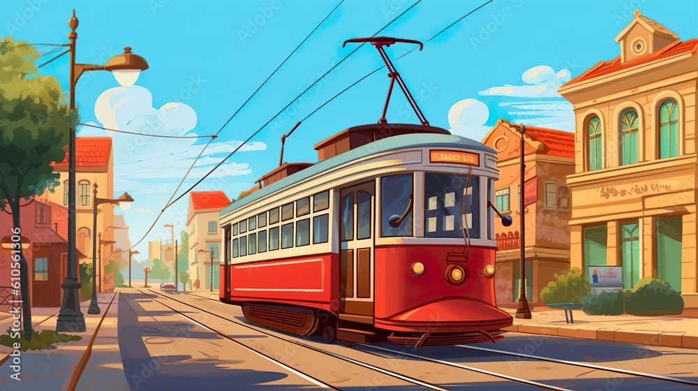 Background streetcar in old town. Illustration showcasing a streetcar ...