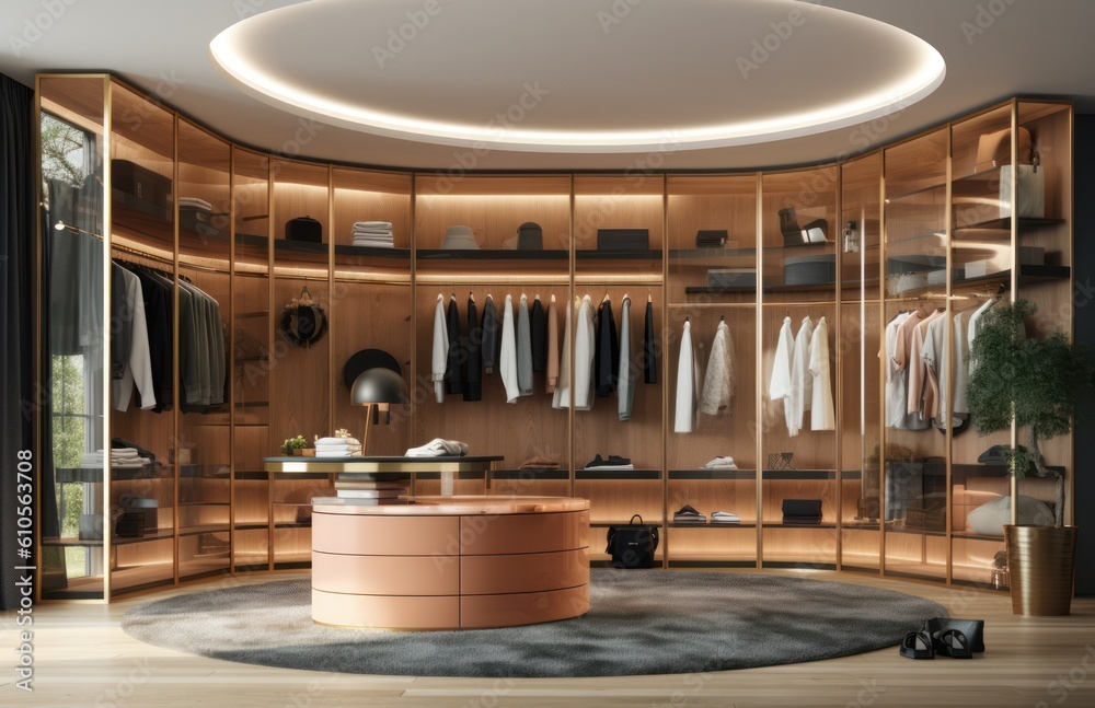 Wardrobe with gold and copper accents, in the rounded style. Generative ...