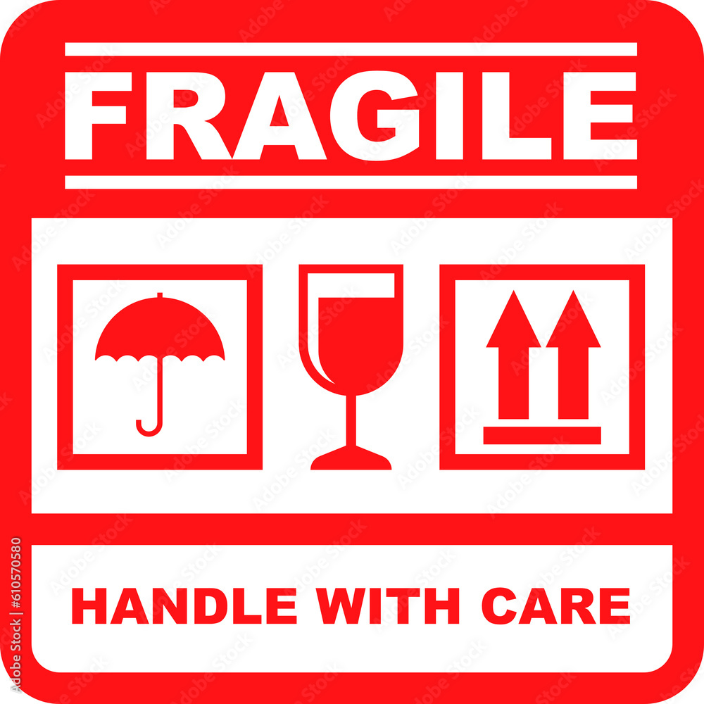 Handle with care red symbol isolated Stock Illustration | Adobe Stock