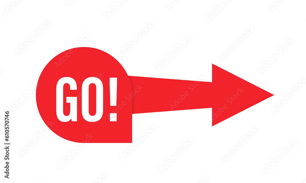 Red go bubble with arrow symbol. abstract flat style trend modern move ...