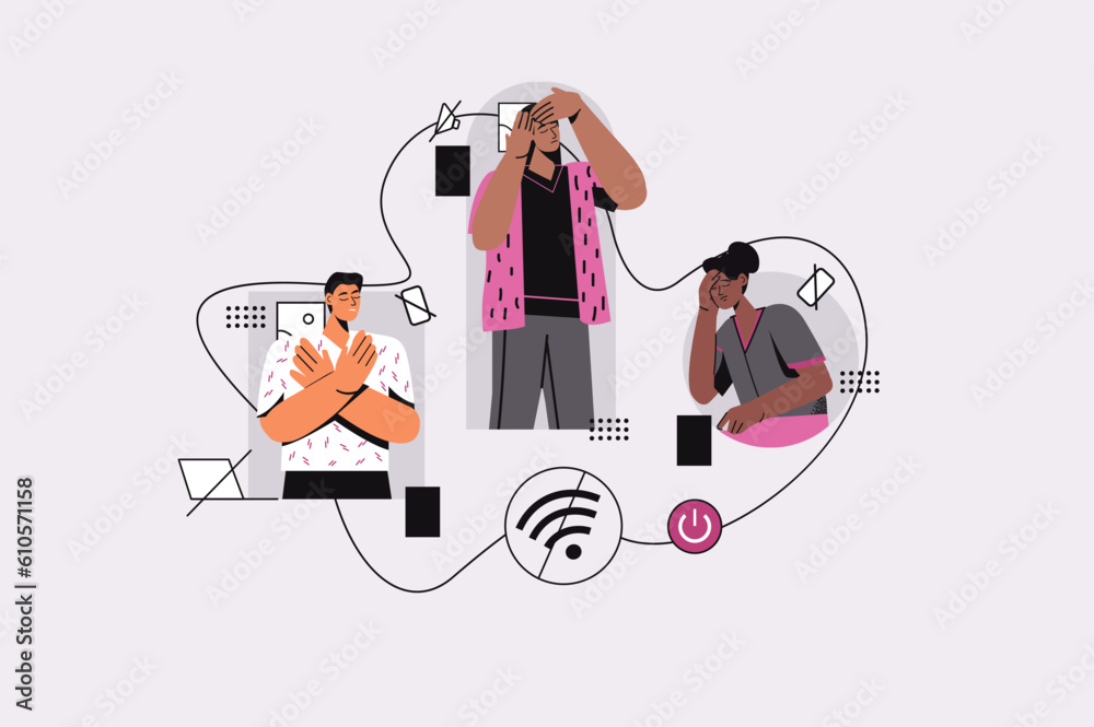 Concept Digital detox with people scene in the flat cartoon style ...