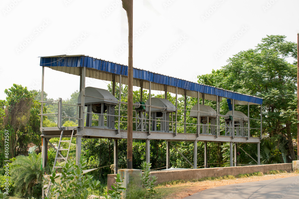 lock gate mechanism by the culvert bridge to control river water flow ...