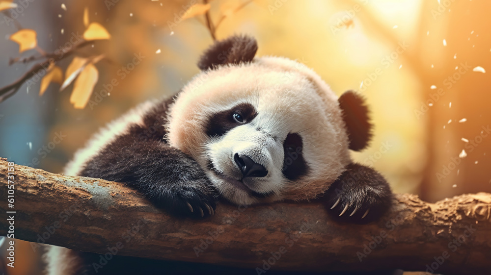 Panda Sleeping on a Tree Branch. Generative Ai Stock Illustration ...