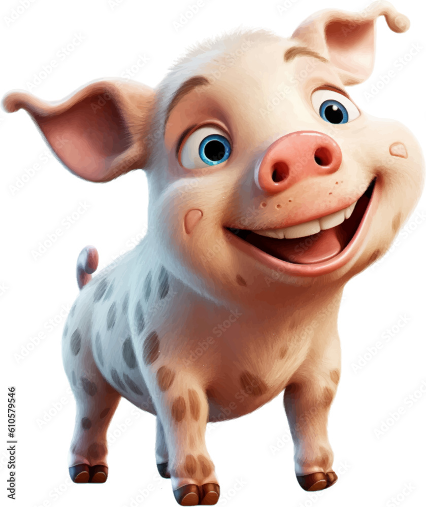 cute cartoon pig with, in the style of caricature-like, photorealistic ...