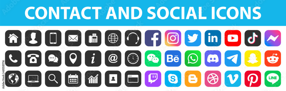 Connect Icons.Contact us icon set.Contact and Communication Icons.Set ...