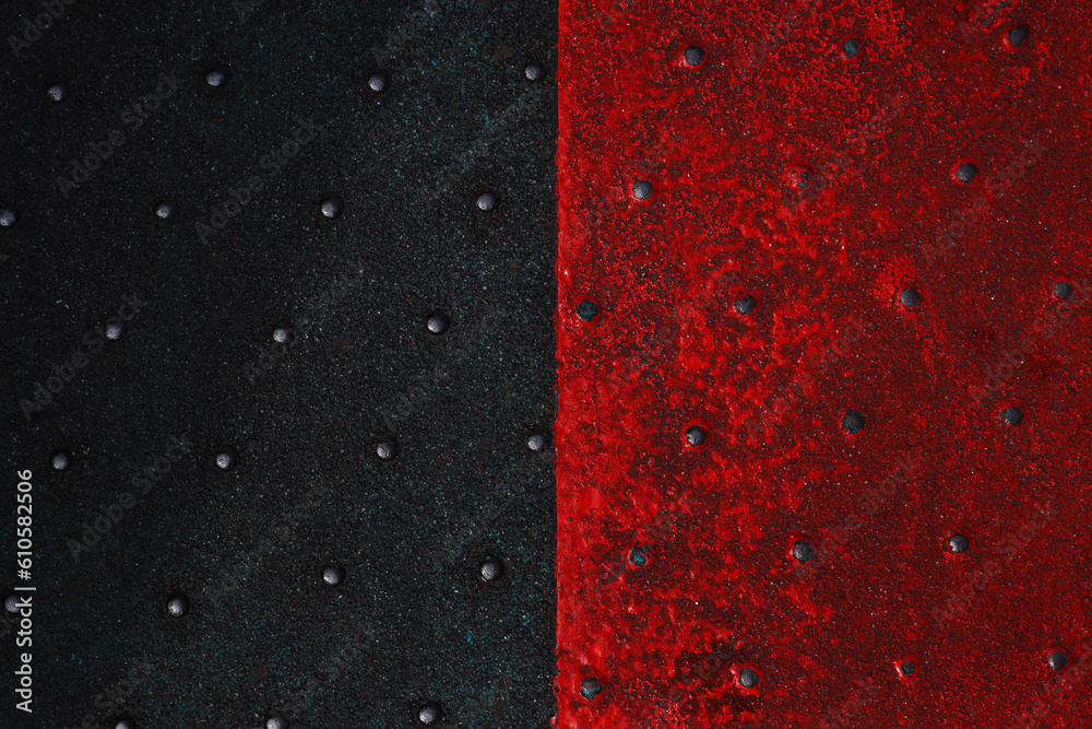 Grunge steel industrial boat floor plate painted red black anti-rust ...