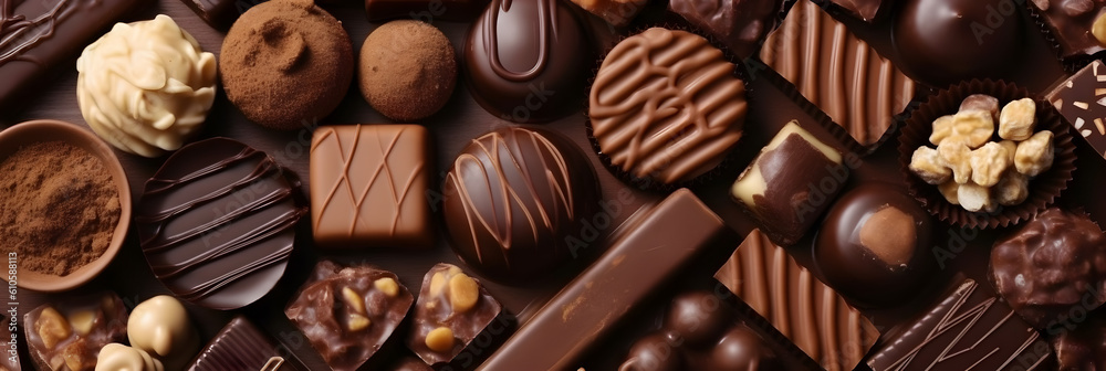 Various types and shapes of chocolate wallpaper background. AI ...