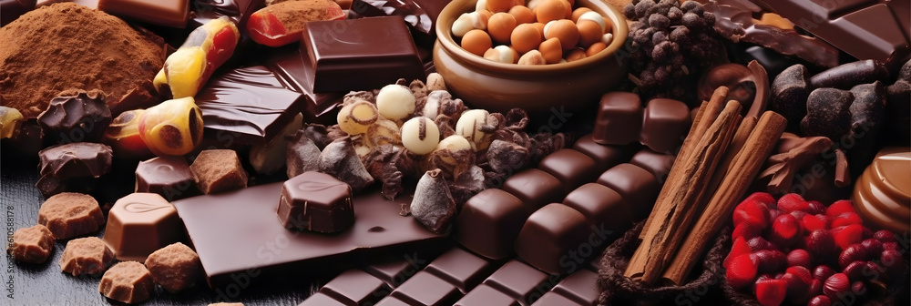Various types and shapes of chocolate wallpaper background. AI ...