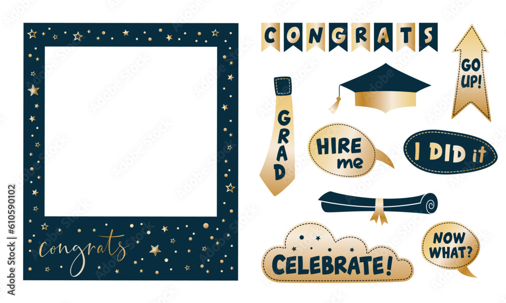 Graduation party photo booth props. Frame with congratulations ...