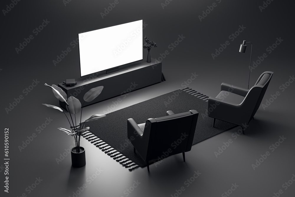 Perspective view on blank white tv screen with place for your logo or ...
