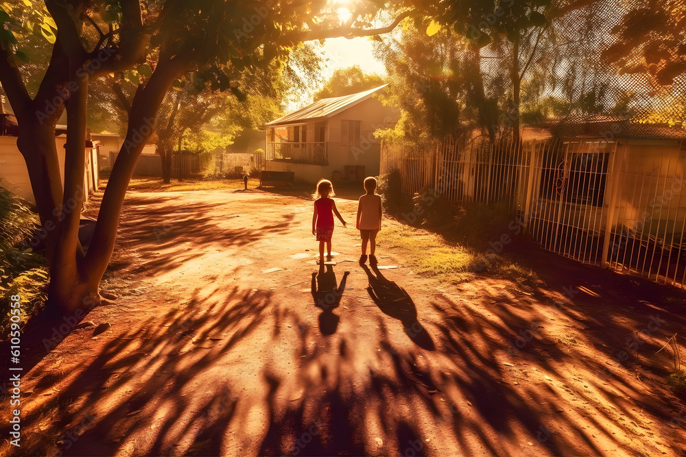 shadows of kids playing in a yard ai generated art Generative AI Stock ...