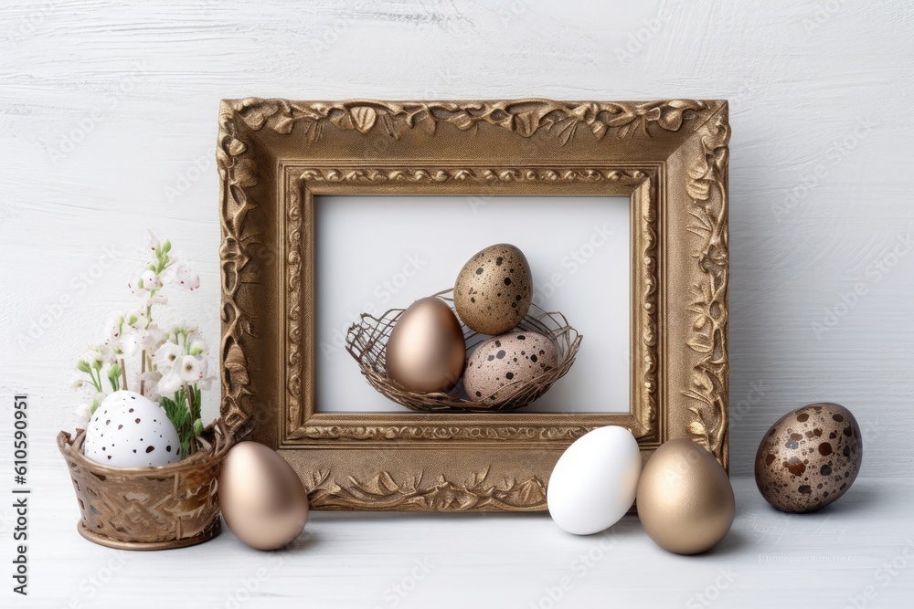 Vintage 10x15 horizontal bronze frame with a white background and ...