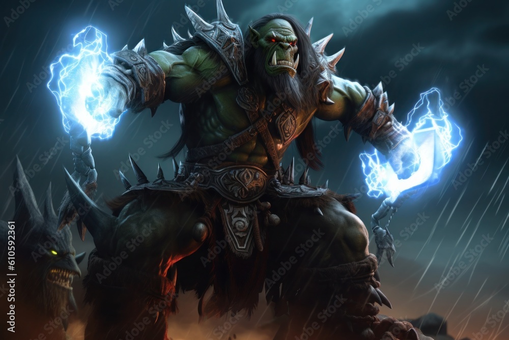 As an orc, they possesses immense strength and resilience. His green ...