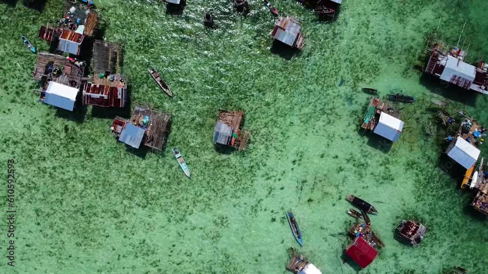 Birds Eye View of the beautiful water village of the Bajau Laut Sea ...