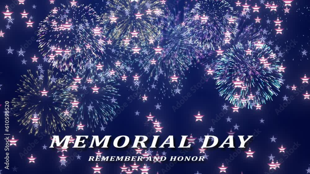 Happy Memorial Day Text Animation With Fire Work On Black Background ...