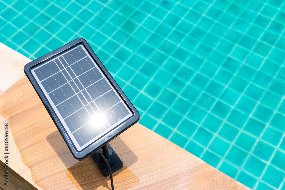 Portable solar cell panel on swimming eage with space on water ...