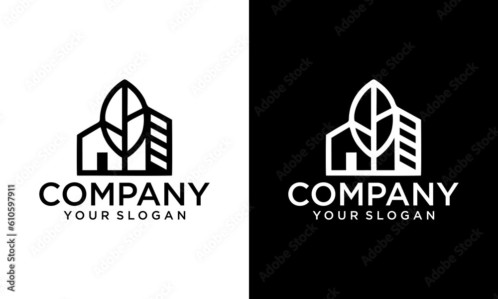 Green Building vector logo template. Vegan symbol, eco logo. Leaf and ...