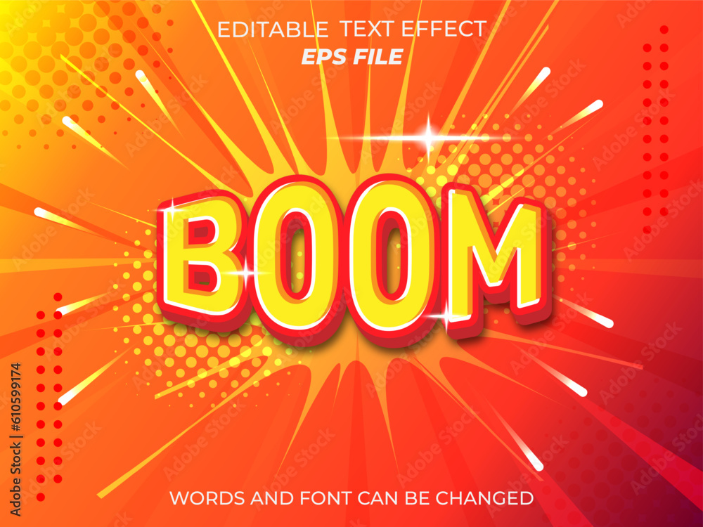 boom text effect, font editable, typography, 3d text. vector template ...