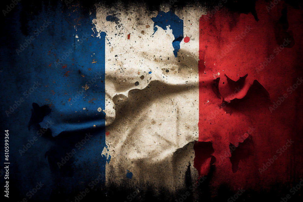 Flag of France or the Tricolour background with a distressed vintage ...