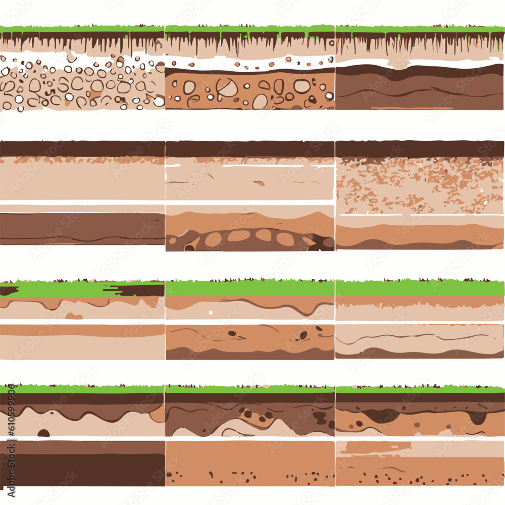 Seamless ground cross sections,layers under earth underground textures ...