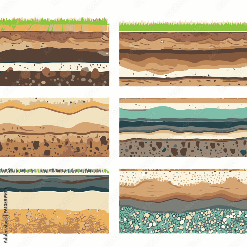 Seamless ground cross sections,layers under earth underground textures ...